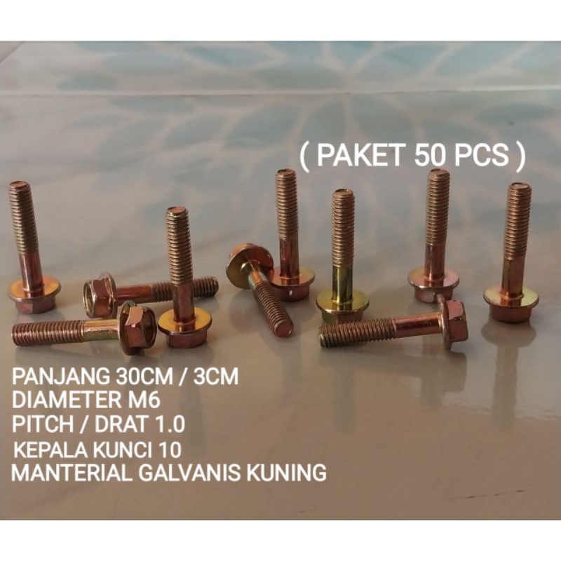 Jual BAUT TOPI FLANGE BOLT M6X30MM / 3CM KUNCI 10 ( 50 PCS ) | Shopee ...