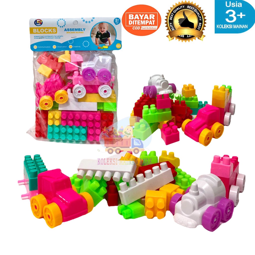 Jual Mainan edukasi anak bricks block kereta api bongkar pasang balok susun blocks assembly set ...