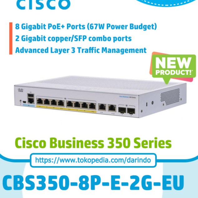 Jual Cisco Business 350 Series Managed Switch, Cbs350-8T-E-2G-Eu, 8 ...