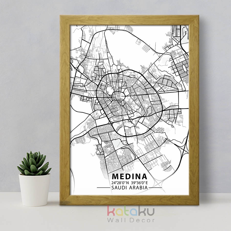Jual Wall Decor Poster Medina City Map Art Peta Madinah Arab Saudi ...