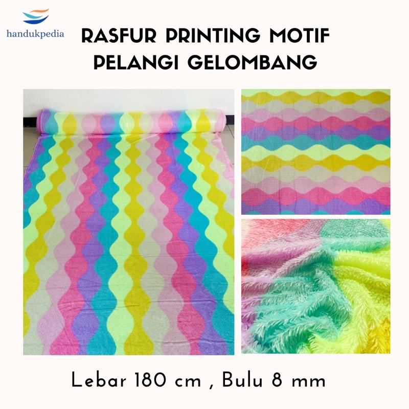Jual Rasfur / Kain Bulu Printing Motif Pelangi Gelombang / Boba Lebar ...