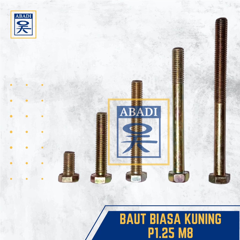 Jual BAUT BIASA KUNING P1.25 M8 X 15 MM - 100 MM | Shopee Indonesia