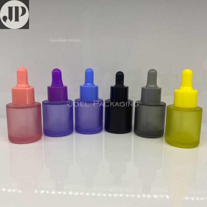 Jual BOTOL PIPET SERUM FROSTED KACA 20ML BAHU DATAR HITAM BIRU UNGU ...