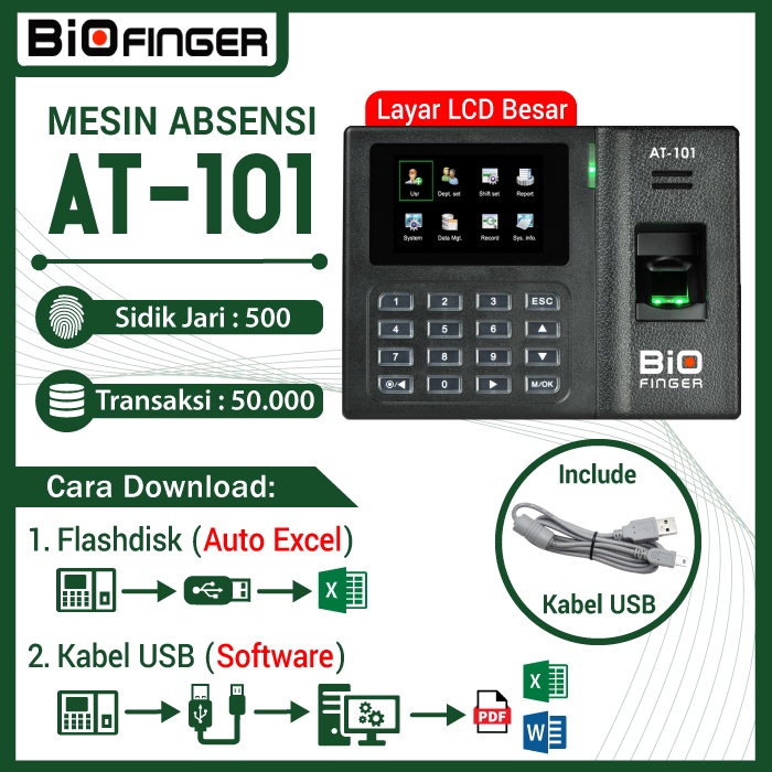 Jual Fingerprint Absensi Jari BioFinger AT-101 USB Flash/Kabel Auto ...