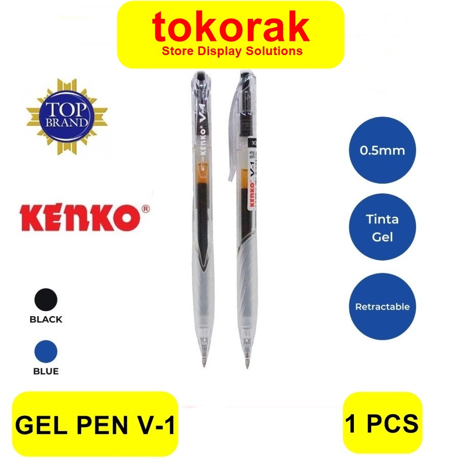 Jual PULPEN GEL - GEL PEN 0.5MM V-1 KENKO - RETRACTABLE - GEL TINTA PEN ...