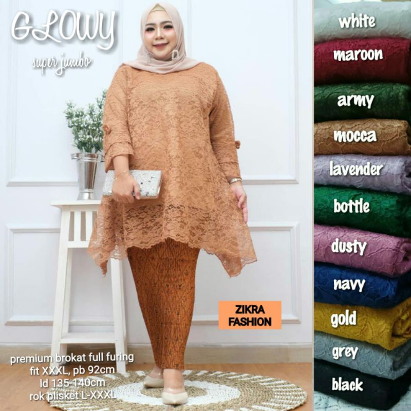 Jual kebaya Glowy super jumbo LD 140 brokat tunik | Kebaya brokat waka ...