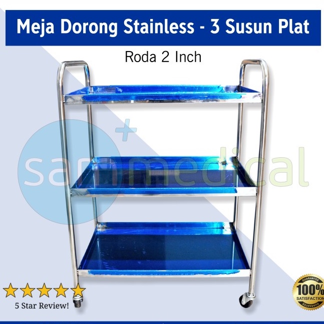 Jual Lokal Trolly Dorong / Meja Instrumen Stainless 3 Susun Roda ...