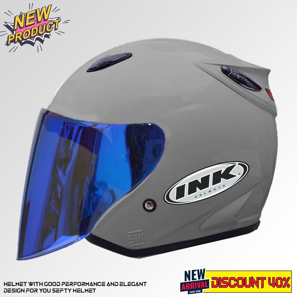 Jual Helm Half Face INK CENTRO Gorilla Grey Kaca Visor Venom Blue Untuk ...