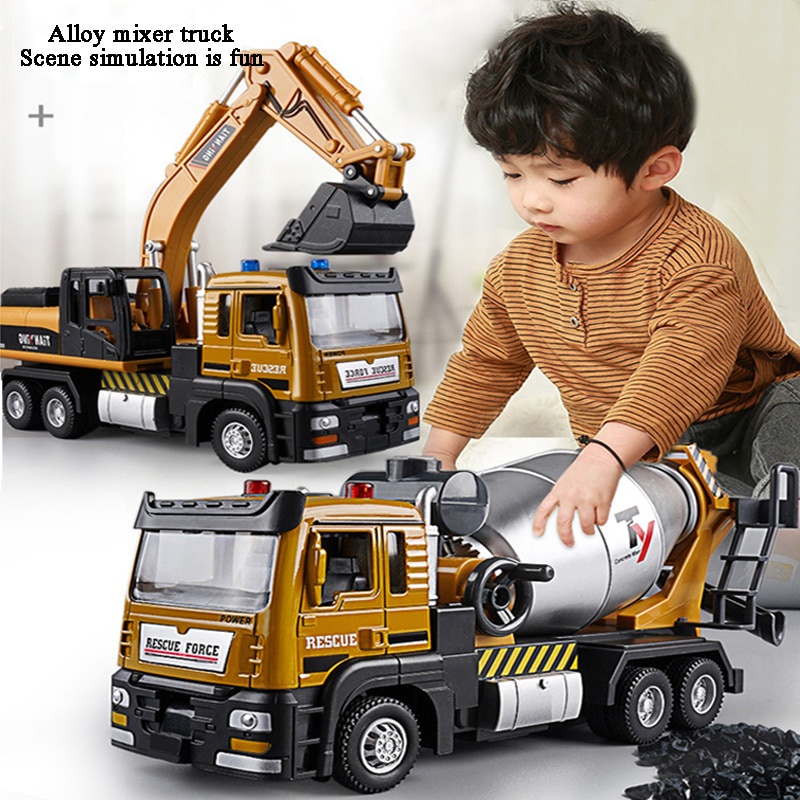 Jual PREORDER Children's alloy mixer truck toy car model large concrete cement truck excavator ...