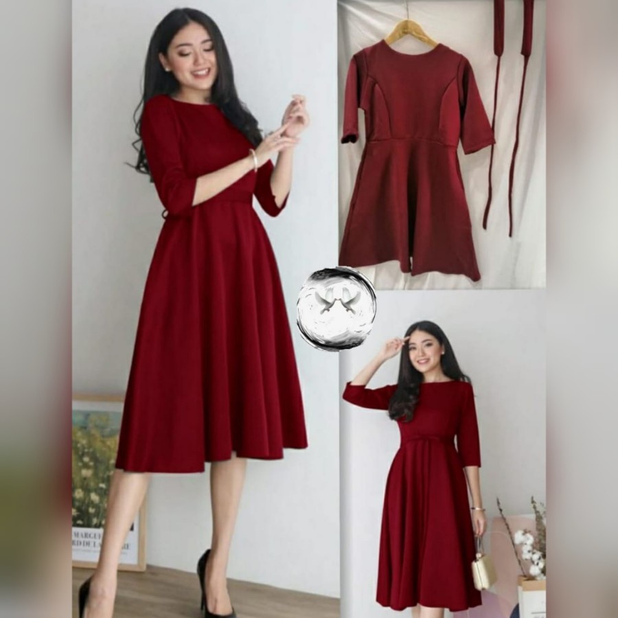 Jual Baju Dress Polos Pesta Natal Simple Wanita Casual Adem Elegan ...