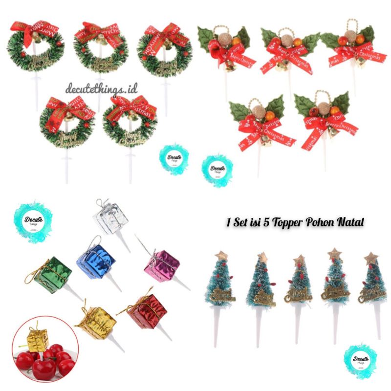 Jual 1 PACK ISI 5 Topper Hiasan Cake edisi Christmas / Topper Pita ...