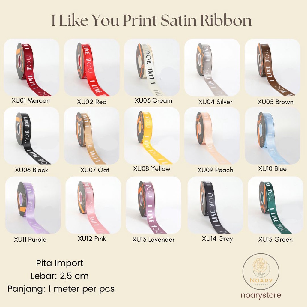 Jual I Like You Print Satin Ribbon / Pita Satin / Ribbon / Pita Import ...