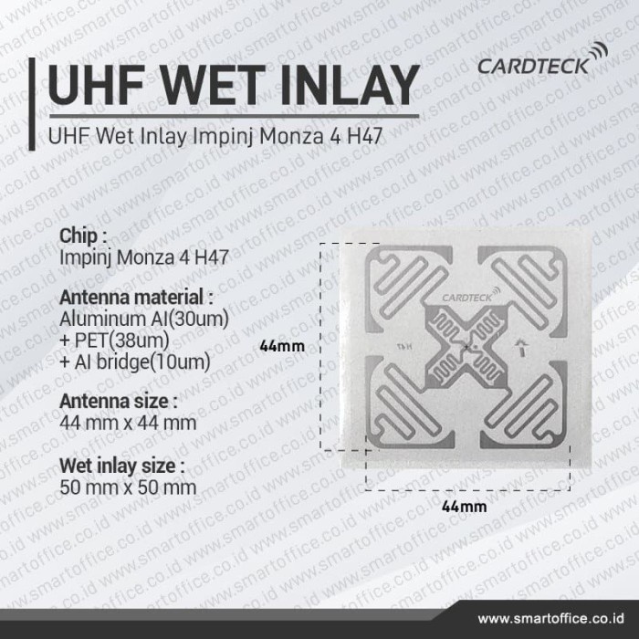 Jual Rfid Uhf Tag Rfid Wet Inlay Impinj Monza 4 H47 Iso 18000-6C Epc ...