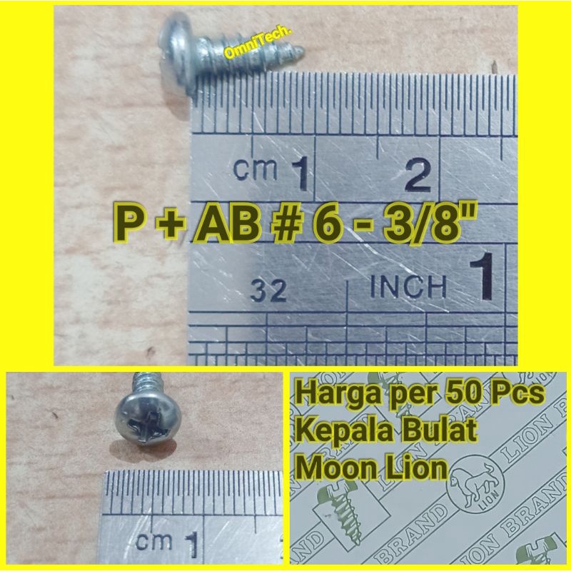Jual Sekrup Tapping PAB PH P+ AB 6x3/8 Moon Lion 1cm Kepala Bulat Obeng ...