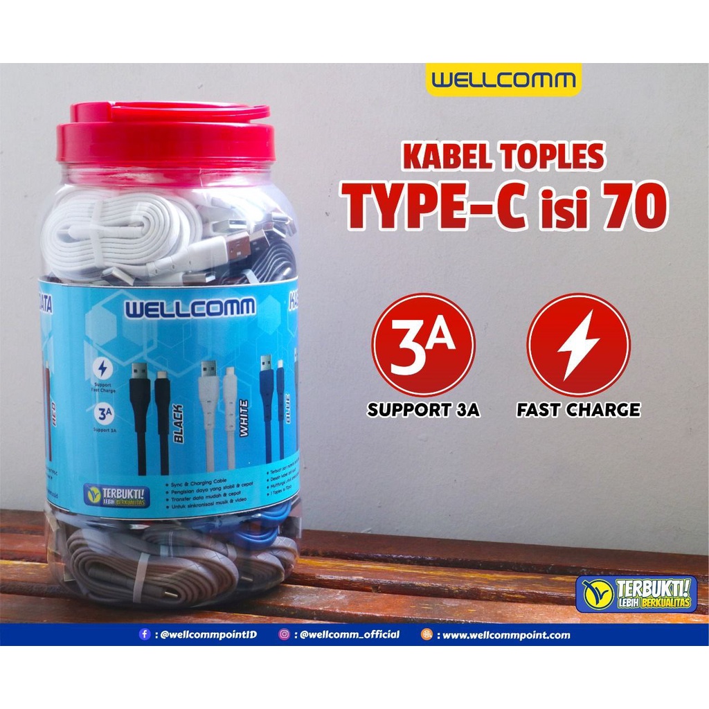 Jual KABEL DATA WELLCOMM TIPE-C 3A | Shopee Indonesia