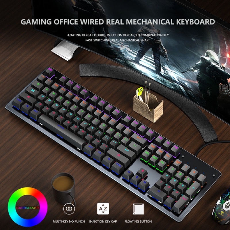 Jual LEAVEN K880 PC keyboard mechanical gaming RGB USB outemu blue switch - Hitam, blue switch ...