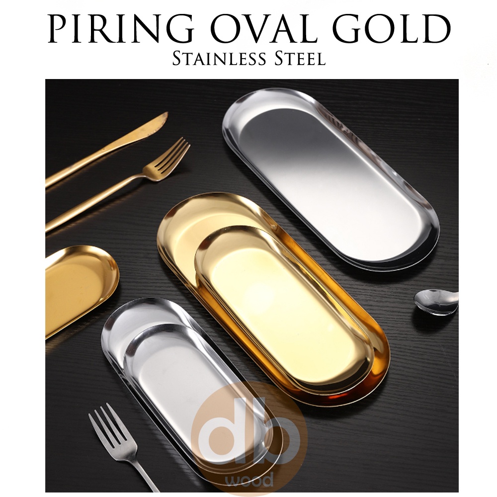 Jual Piring Oval Stainless Gold | Nampan Piring Oval Gold| Tray Gold ...