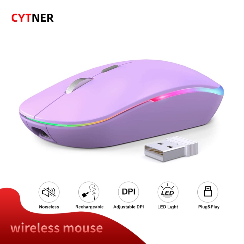Jual Mouse Wireless Chargeable Ungu Mouse Bluetooth 2.4G Tipis tanpa ...