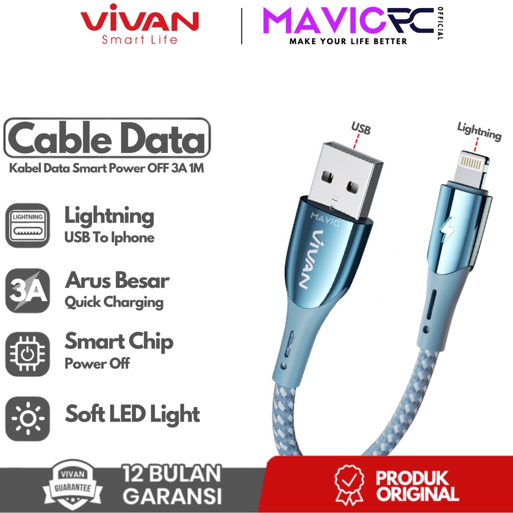 Jual VIVAN VZL100S Kabel Data Cable Lightning 3A Smart Chip Automatic ...