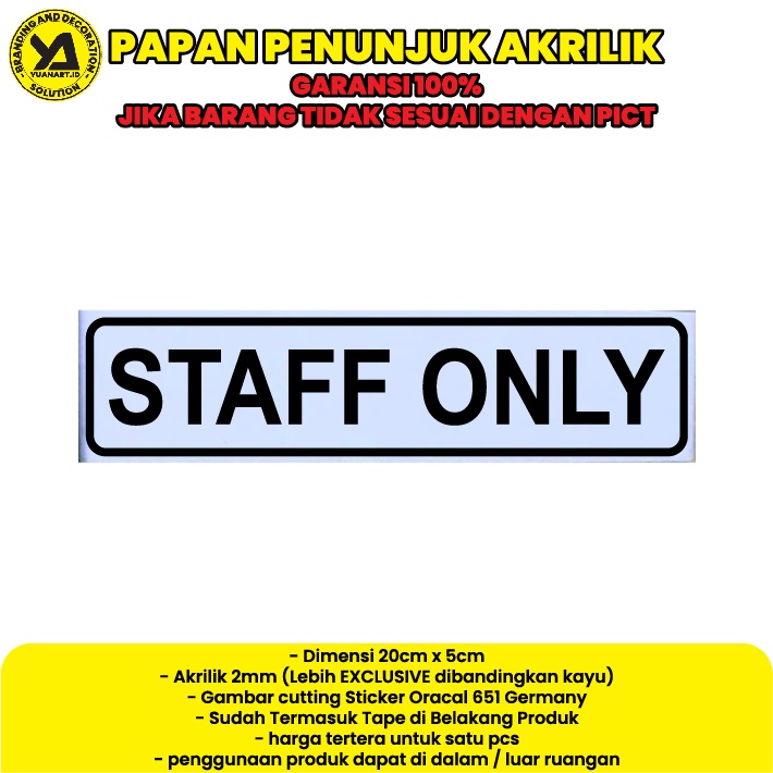 Jual akrilik sign staff only perlengkapan kantor rumah sekolah ruangan ...