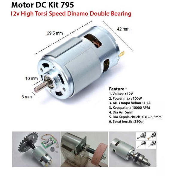 Jual Motor DC 795 12v High Torsi Speed Dinamo Mesin Power Tools Fan ...