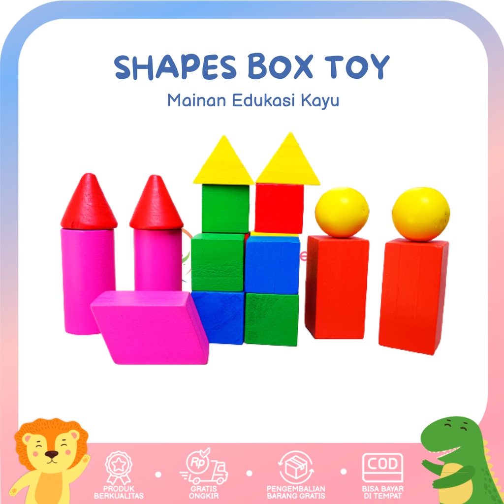 Jual Mainan Balok Kayu Susun Edukasi Anak Box Geometri Aneka Bentuk ...