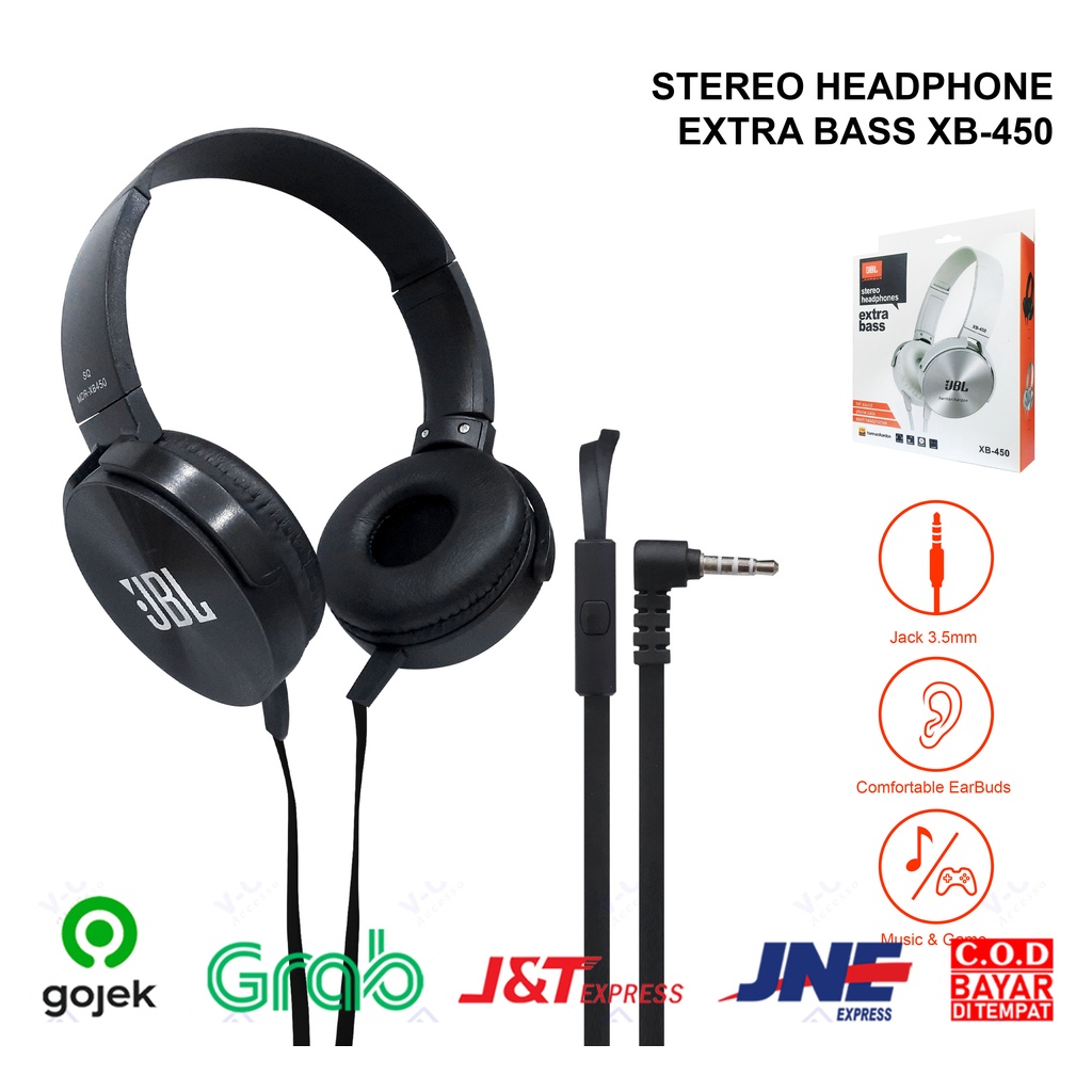 Jual Headset Earphone Headphone Stereo XB450 extra bass Headset Bando Kabel - MINUS LECET PABRIK ...