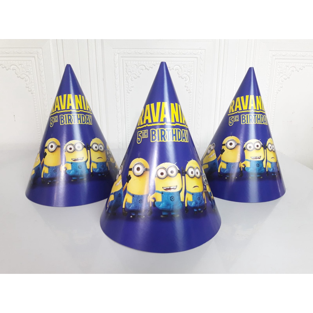 Jual topi kerucut minion/ topi ulang tahun minion/ topi ulang tahun ...