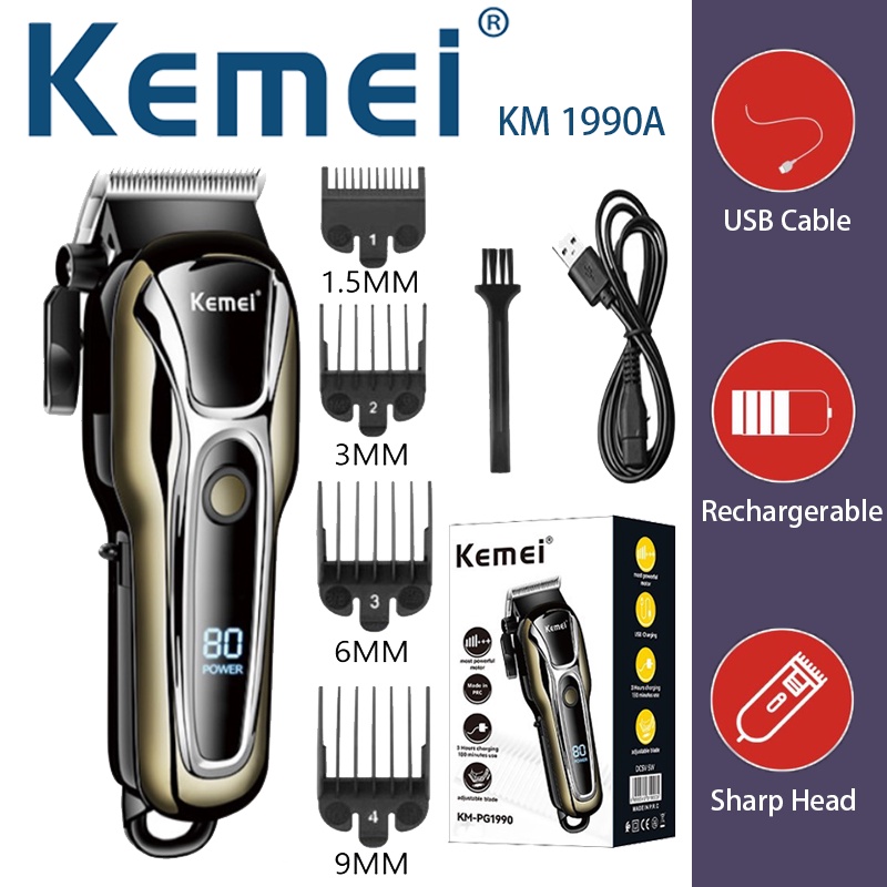Jual Kemei Alat cukur rambut elektrik Mesin Cukur Rambut Tanpa Kabel Turbo Hair Clipper KM ...
