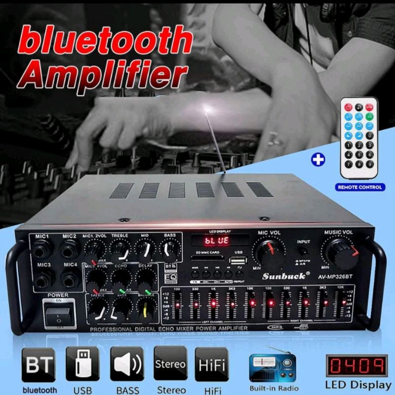 Jual Ampli Karaoke Equalizer Bluetooth Stereo Amplifier Treble Bass ...