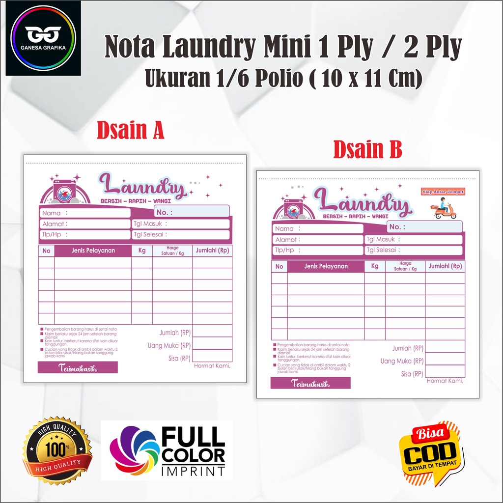 Jual BISA COD | nota laundry mini nota laundry 1 ply nota laundry 2 ...