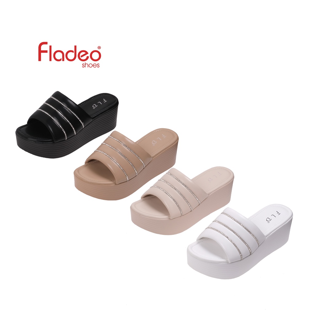 Jual Fladeo K22/LDFJ472-1BG/Sandal Wedges Slide Wanita [ Wedges Slipper ...