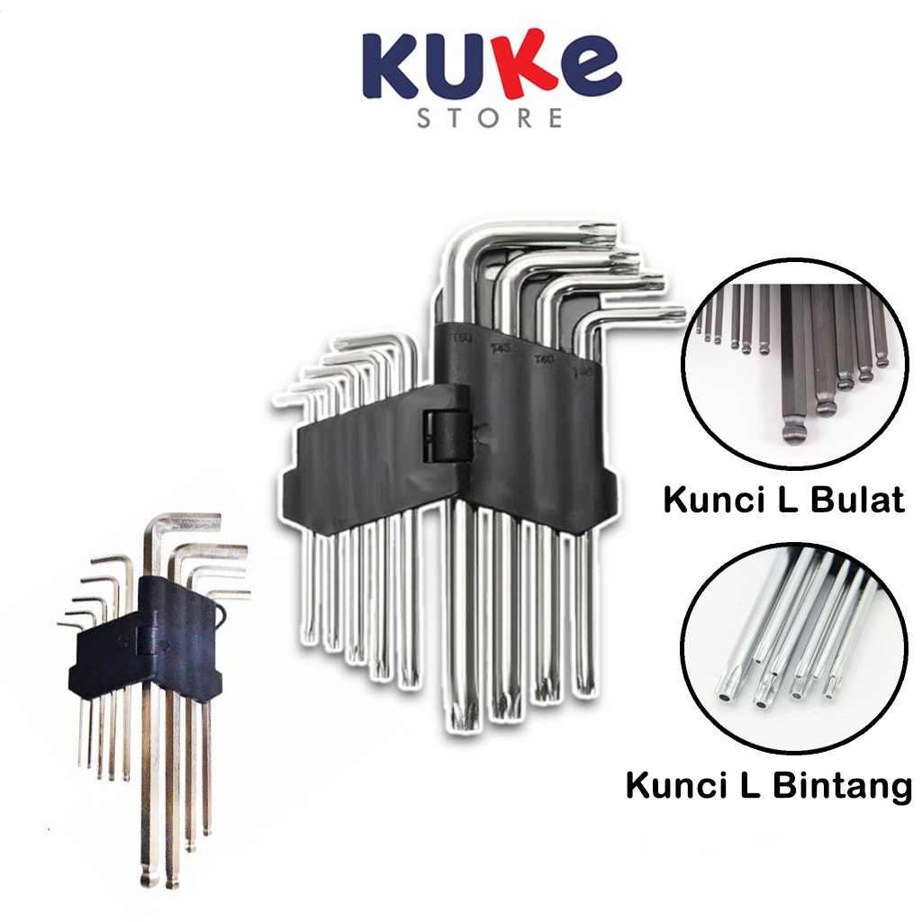Jual KUKE Kunci L Panjang Set 9 PCS Ujung Bulat Hex Key Wrench Huidi ...