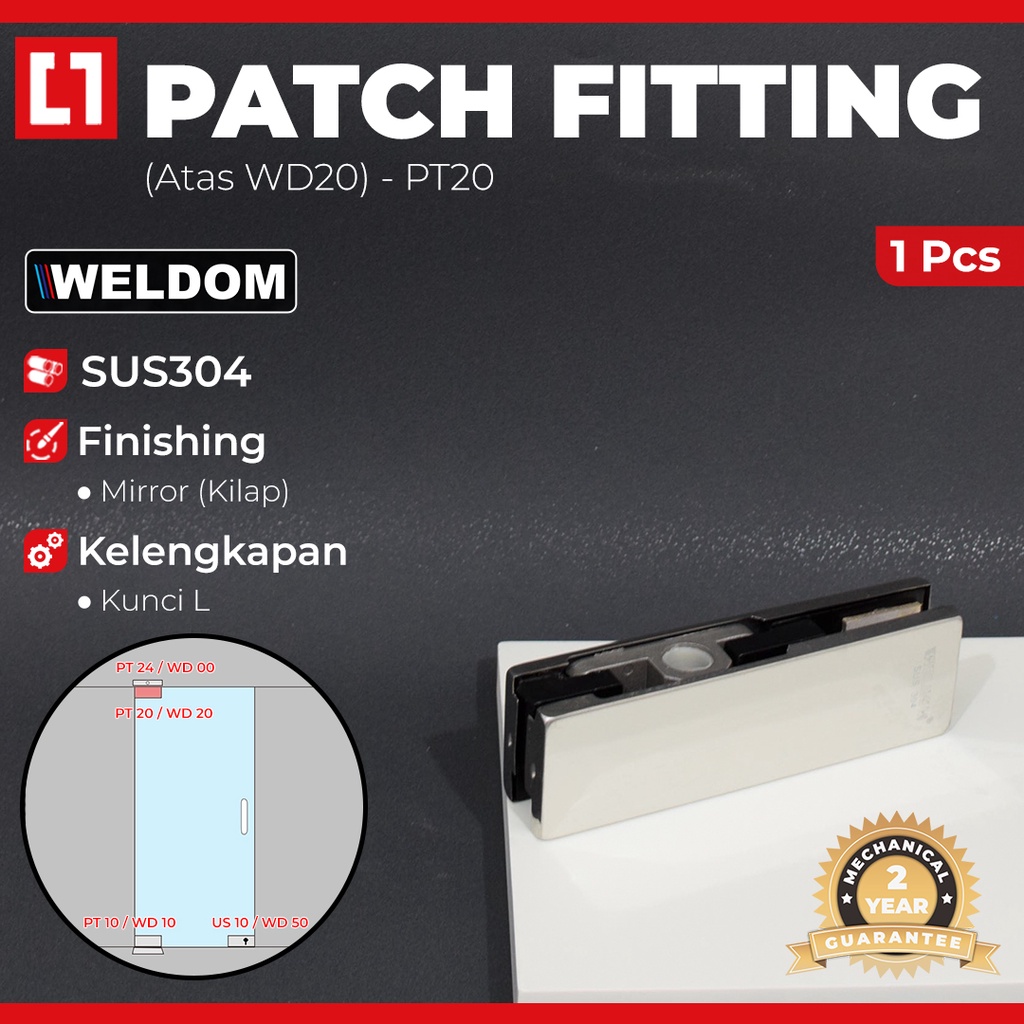 Jual WELDOM Patch Fitting PT 20 Penjepit Engsel Pintu Kaca Atas WD20 ...