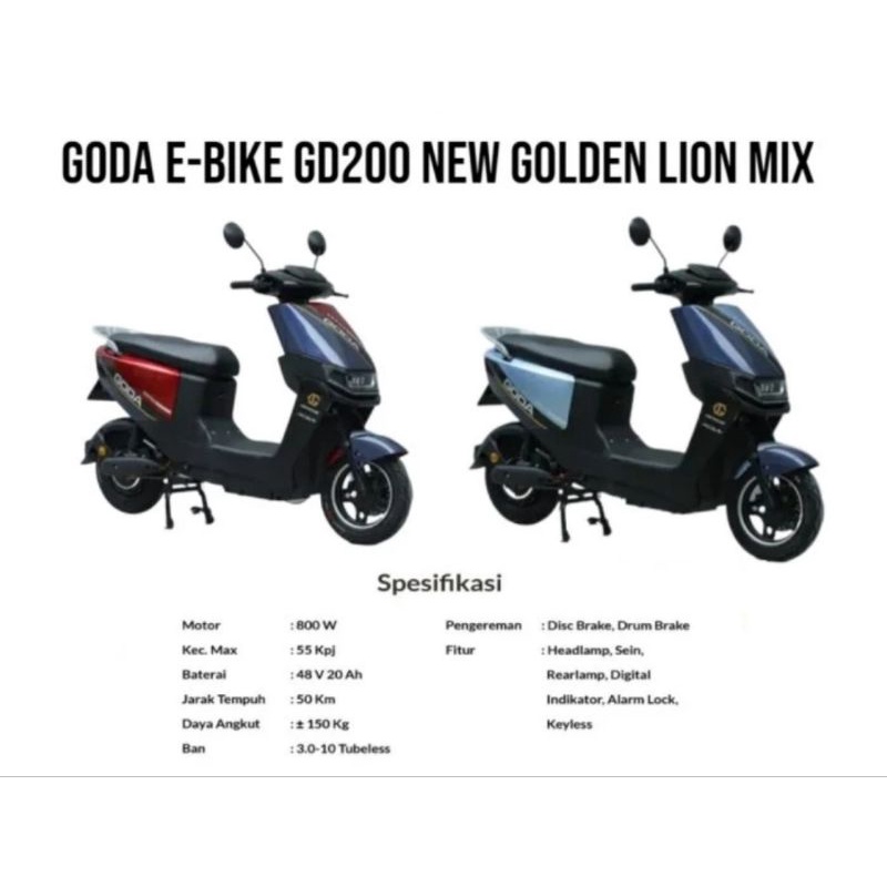 Jual Sepeda Motor Listrik GODA GOLDEN LION 200 NEW Facelift 800 Watt ...