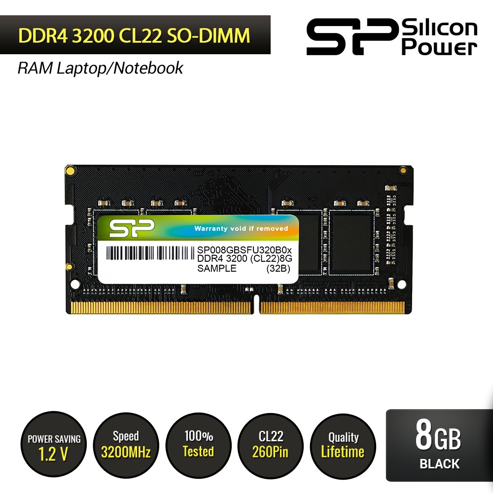 Jual Silicon Power DDR4 3200MHz CL22 SODIMM RAM Laptop 8GB 16GB 32GB | Shopee Indonesia