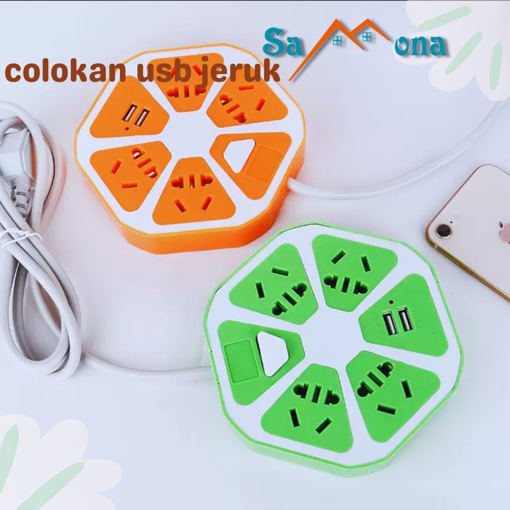 Jual SAMONA Stop Kontak Stylish Kabel Roll jeruk Adaptor USB Hexagonal ...