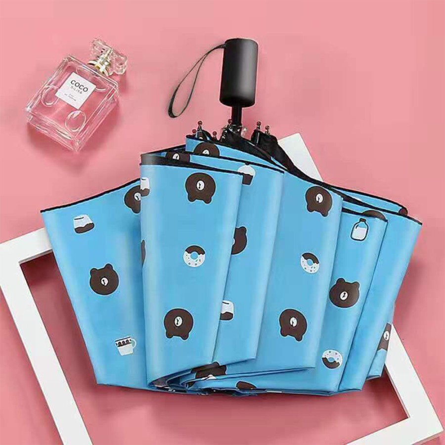 Jual Payung lipat karakter beruang lucu / brown line bear warna BIRU ...