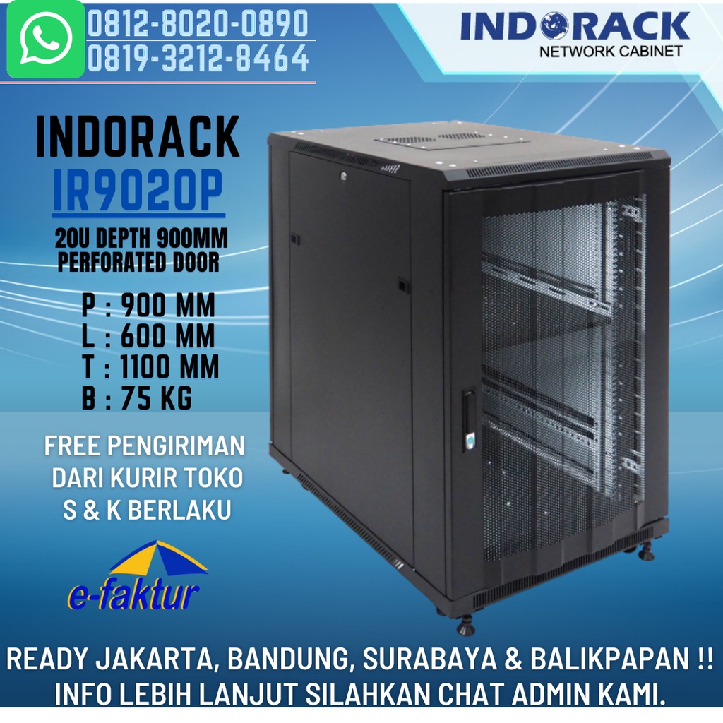 Jual INDORACK IR9020P CLOSE RACK 20U DEPTH 900MM PERFORATED DOOR ...