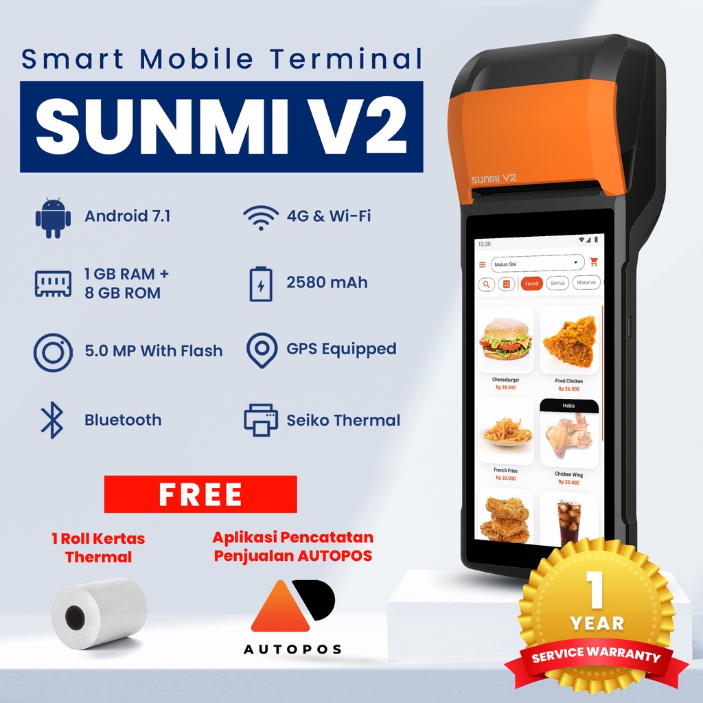 Jual Sunmi V2 4G LTE Mesin Kasir Handheld Printer Thermal POS 4G Scanner | Shopee Indonesia