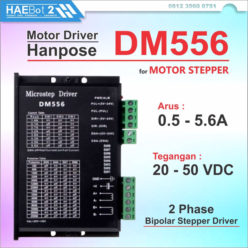 Jual [HAEBOT 2] Motor Driver Stepper DM556 DM 556 Hanpose Nema 23 34 CNC 24-50V 2 Phase Fasa ...
