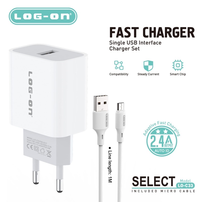 Jual FAST CHARGER MICRO USB LOG-ON LO-C33 AUTO ID 2.4A 12 WATT | Shopee ...