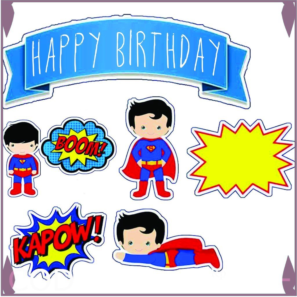 Jual TOPER CETAK KERTAS TOPPER CAKE ULANG TAHUN / HIASAN KUE SUPERMAN ...