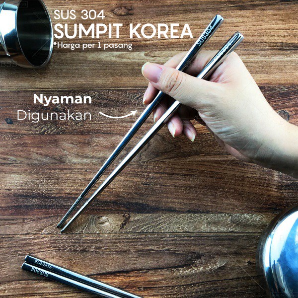 Jual SUS 304 1 Pasang Sumpit Stainless chopsticks Korea Sumpit Bakmi ...