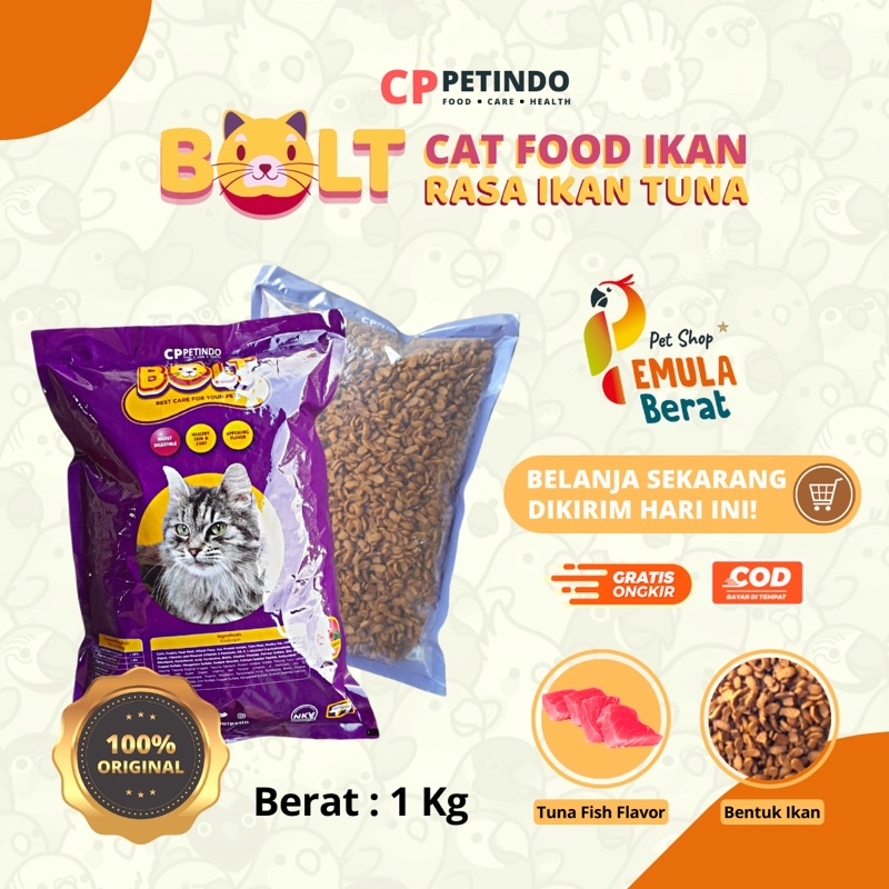 Jual PAKAN KUCING BOLT MODEL IKAN 1 KG CAT FOOD BOLT 1KG MAKANAN KUCING ...