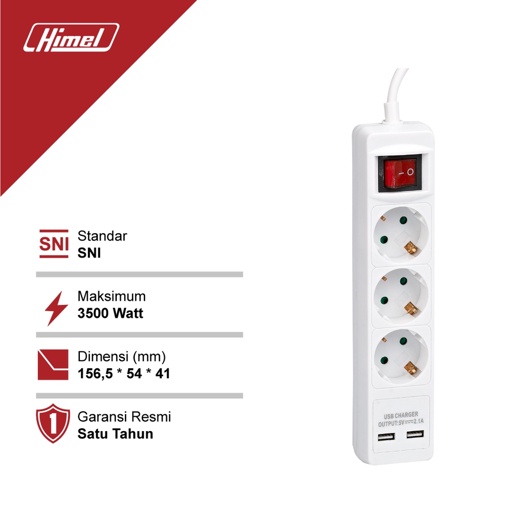 Jual Himel Stop Kontak Kabel Saklar 3 Gang + 2 USB Port | Shopee Indonesia