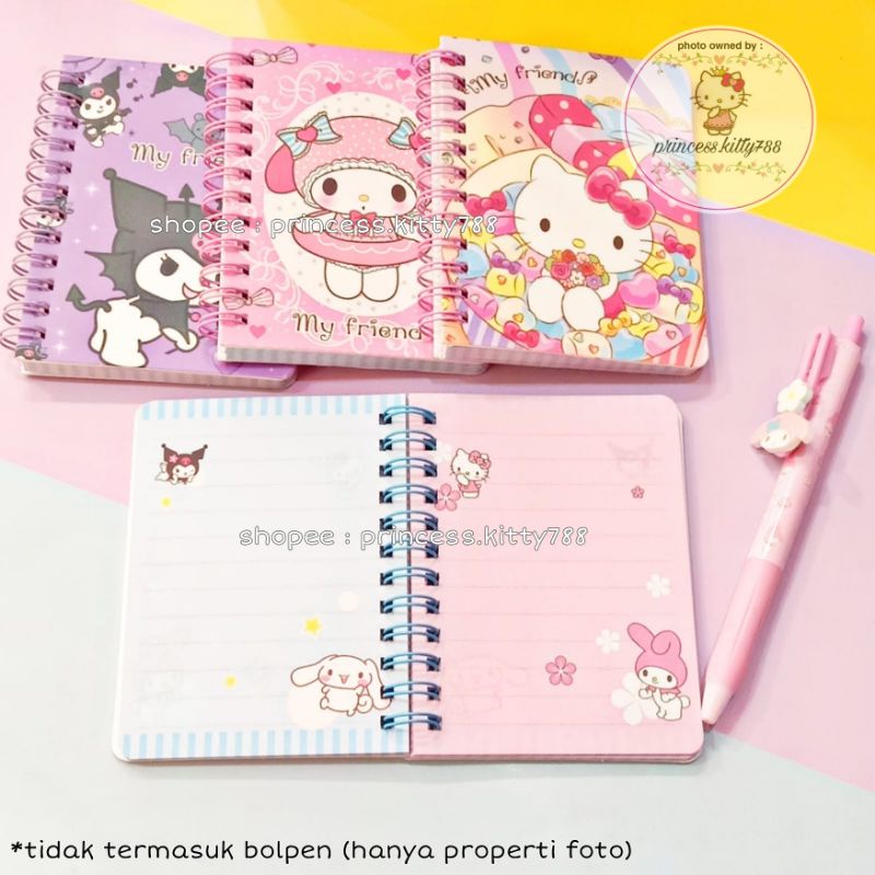 Jual NOTEBOOK RING KECIL KARAKTER HELLO KITTY CINNAMOROLL MELODY KUROMI ...
