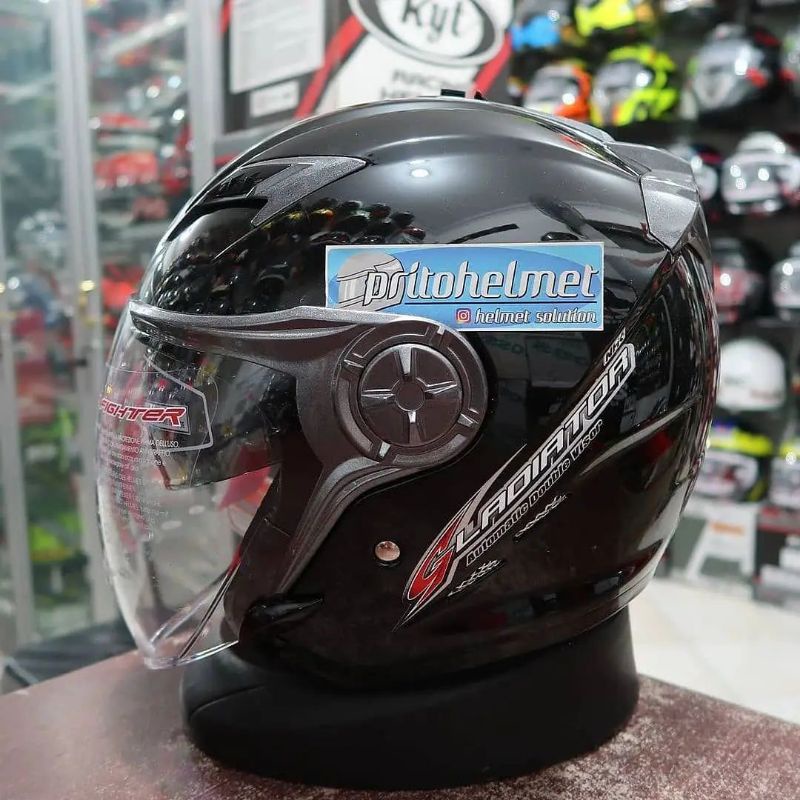 Jual NHK Gladiator Black Metalic 2Visor | Shopee Indonesia