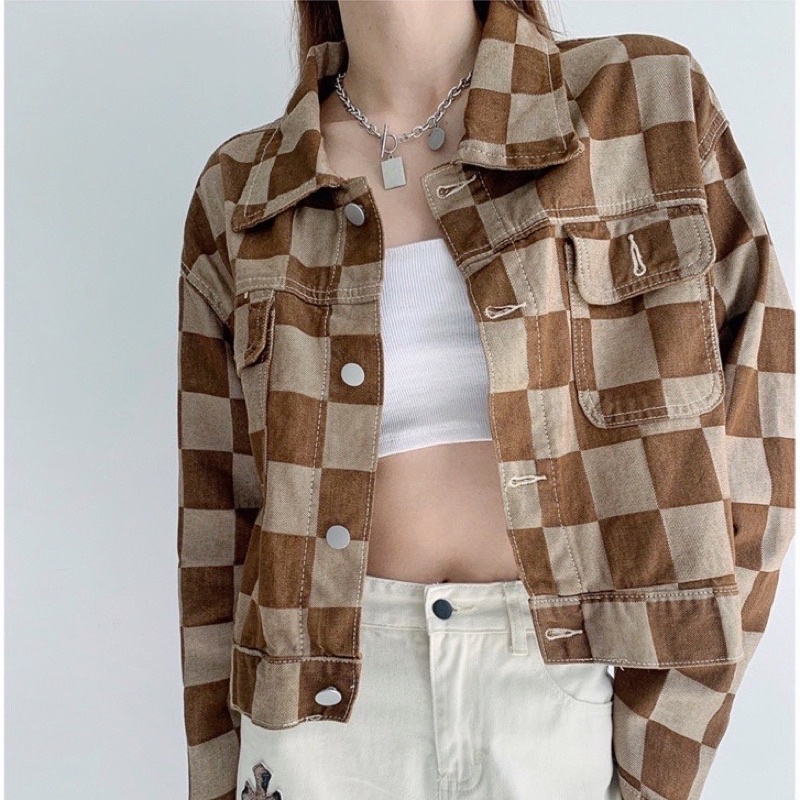 Jual storedelune - Checkerboard Denim Jacket (Premium Import Quality ...