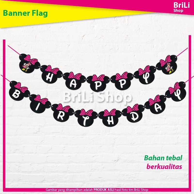 Jual Bunting Flag Happy Birthday Minnie Mouse Banner HBD Ultah Ulang ...